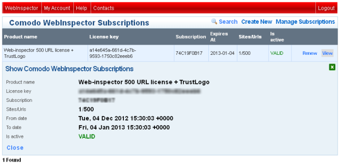 Web Inspector Area, Software Subscription, Malware Scanner | Web Inspector